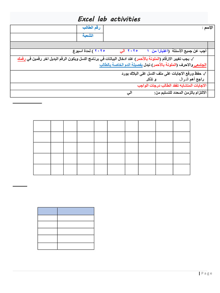 Excel Lab. Activities (15 Marks) - Section 1447-OnE | PDF