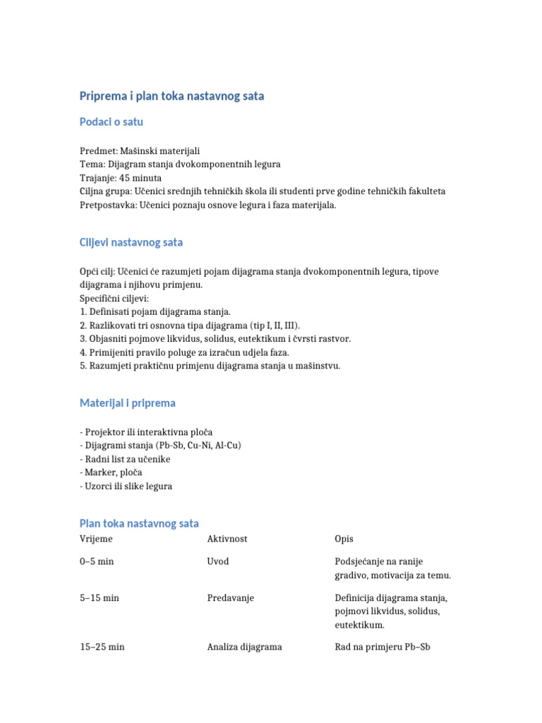 Plan I Priprema Dijagram Stanja Legura | PDF