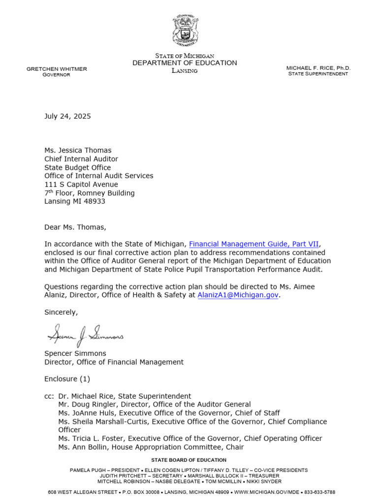 Michigan Education Department Audit CAP | PDF | Regulatory Compliance ...