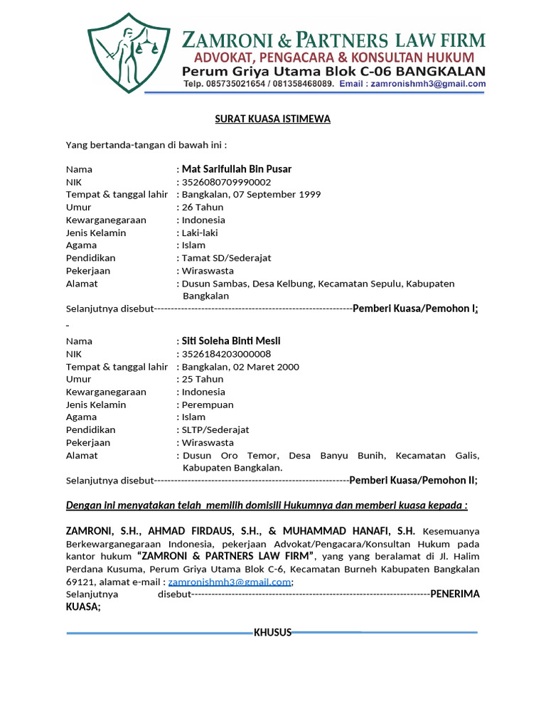 Surat Kuasa Pengajuan Isbat Nikah | PDF