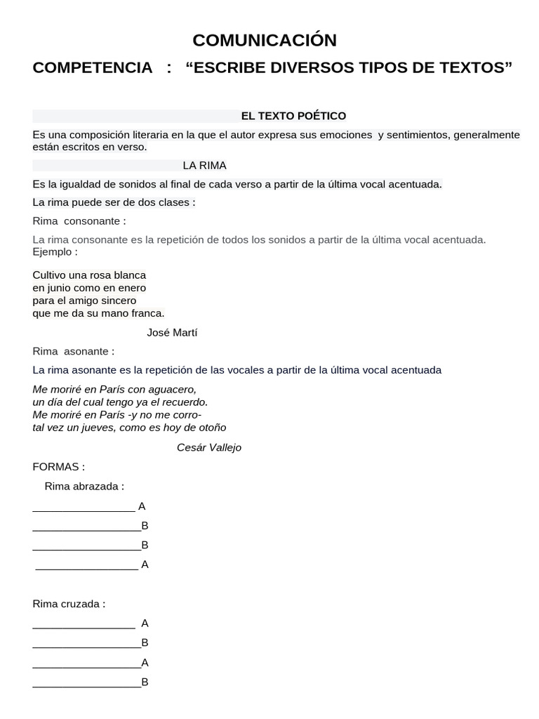 Tipos y Estructuras del Texto Poético | PDF | Rima | Poesía