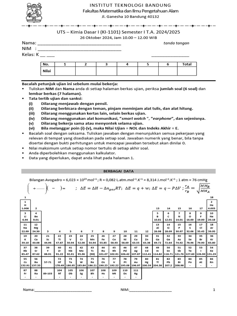 UTS Kimia 2024 Set 1 | PDF