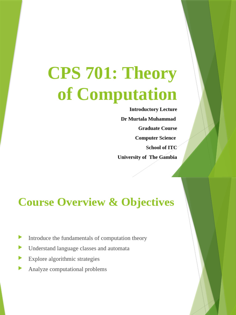 CPS701 Theory of Computation 1st Lecture | PDF | Computational ...