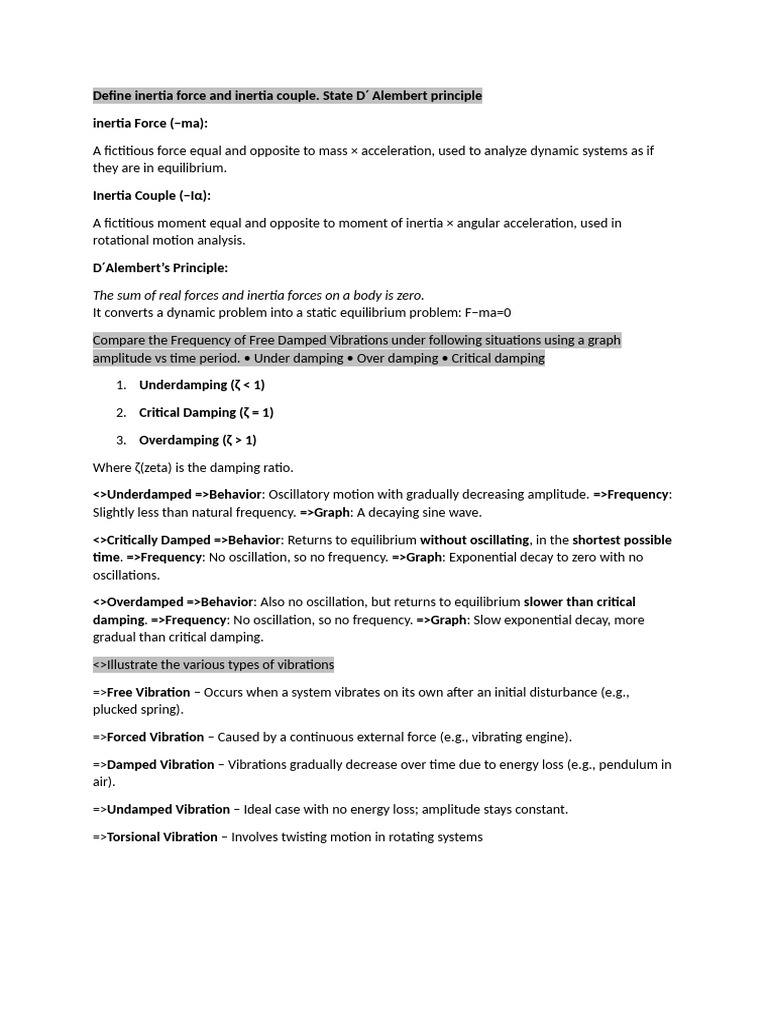 Inertia Force and Damping Types Explained | PDF