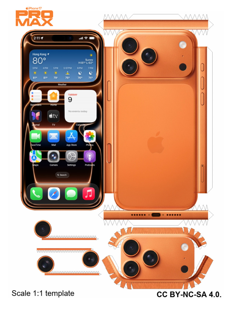 Iphone 17 Pro Max Cosmic Orange A4 Papercraft | PDF