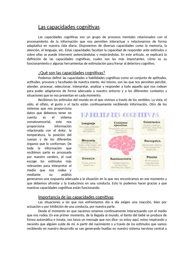 Capacidades Cognitivas: Definición y Funciones | PDF | Mente | Cognición