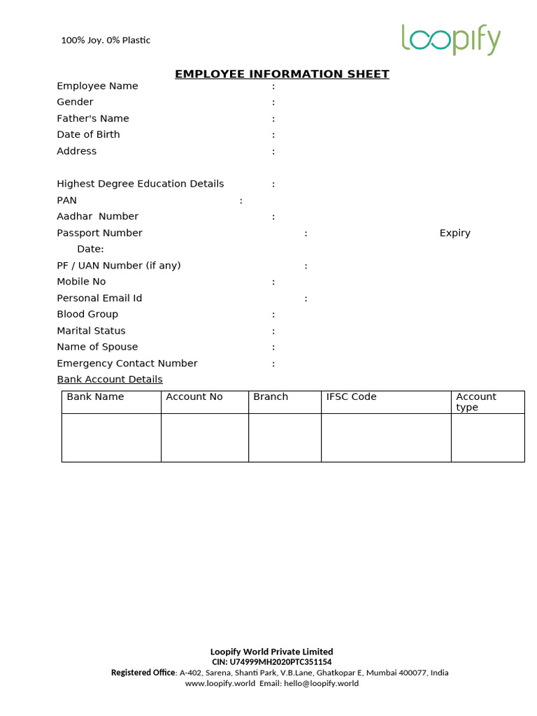 Loopify - New Employee Details | PDF