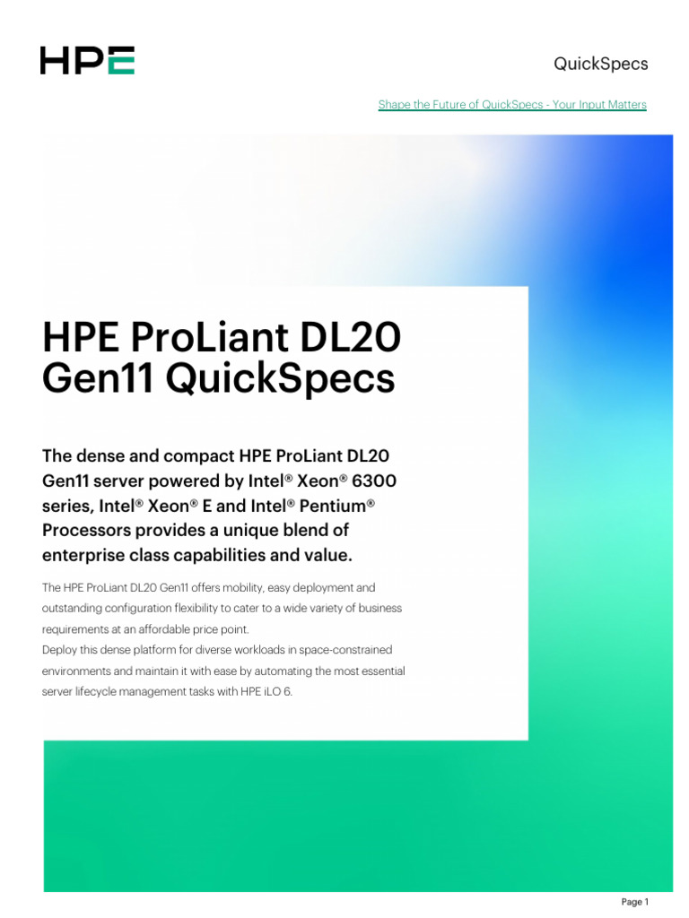 HPE ProLiant DL20 Gen11 QuickSpecs | PDF | Booting | Computer Science