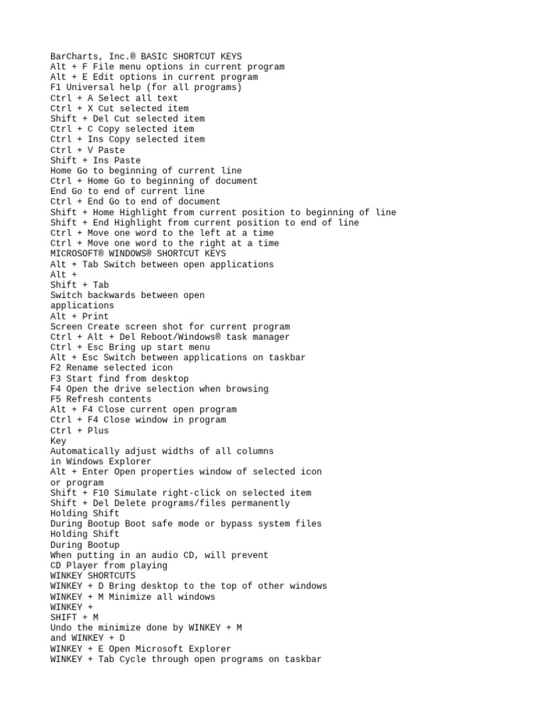 Essential Keyboard Shortcut Keys Guide | PDF | System Software | Ibm Pc ...