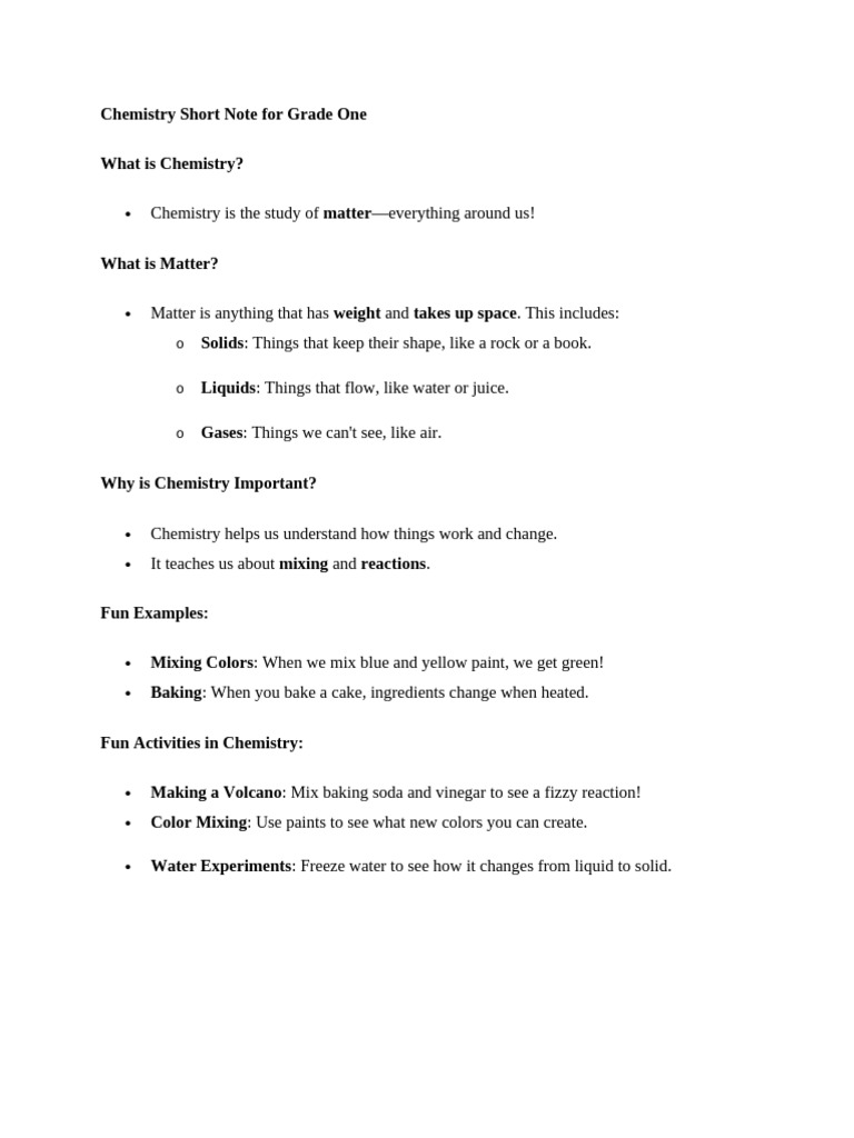 Intro to Chemistry for First Graders | PDF