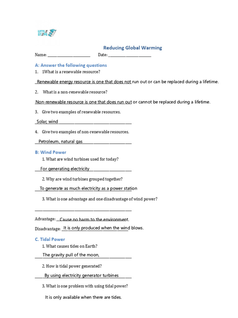 Reducing Global Warming Worksheet | PDF | Energy Development ...