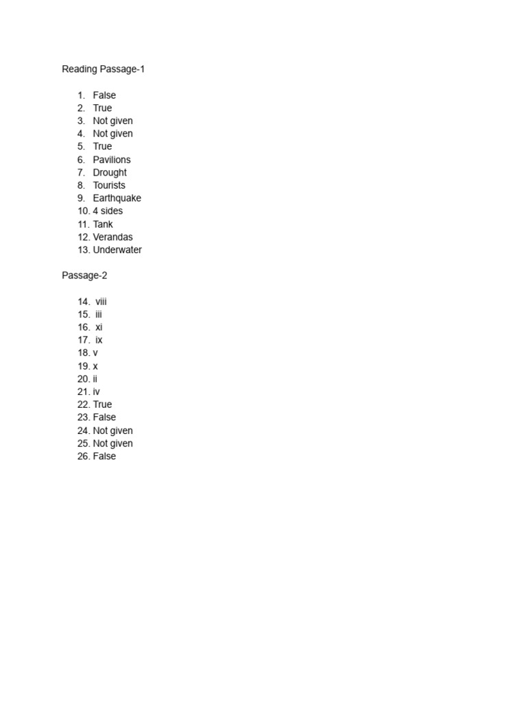 Reading Passage Answers and Key Facts | PDF
