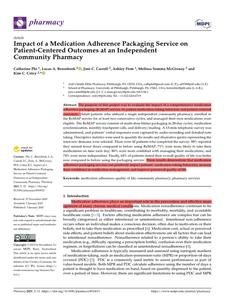 Medication Adherence Packaging Impact | PDF | Pharmacy | Medicine