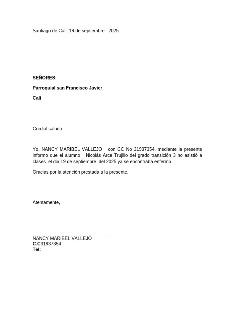 Carta Excusa Colegio Alfa y Omega | PDF