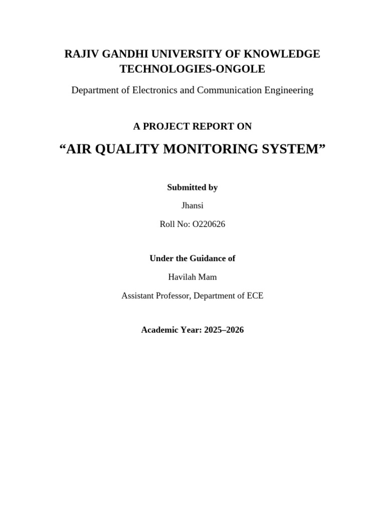 Air Quality Monitoring System Title Page | PDF