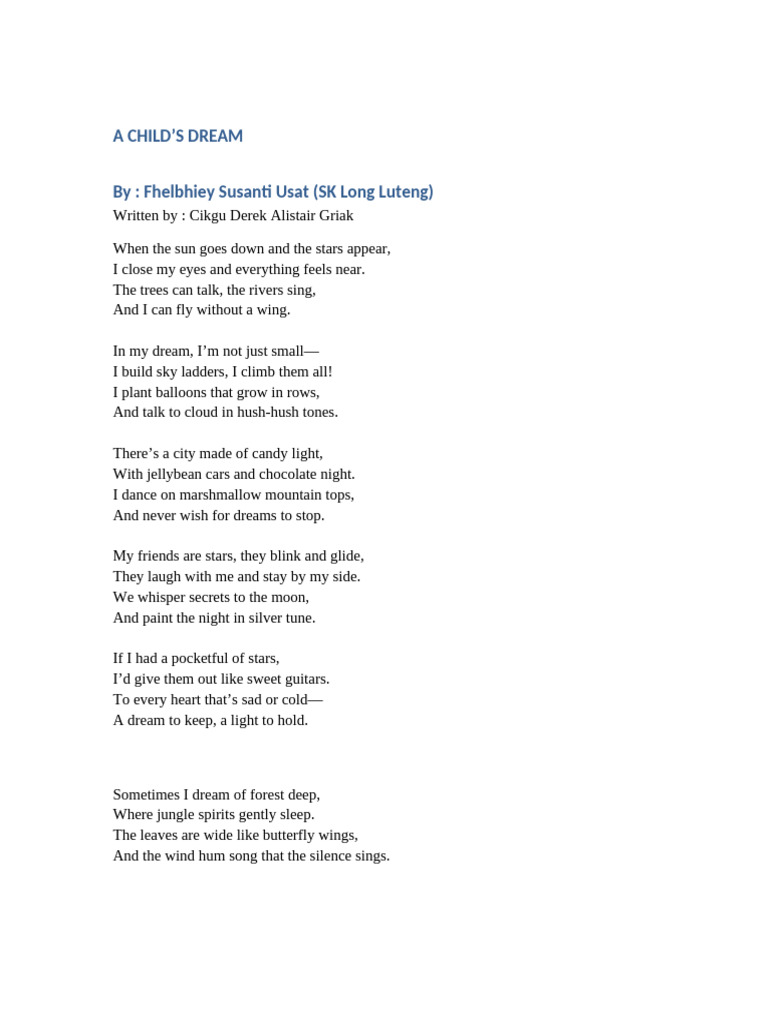 A Child's Dream Poem | PDF