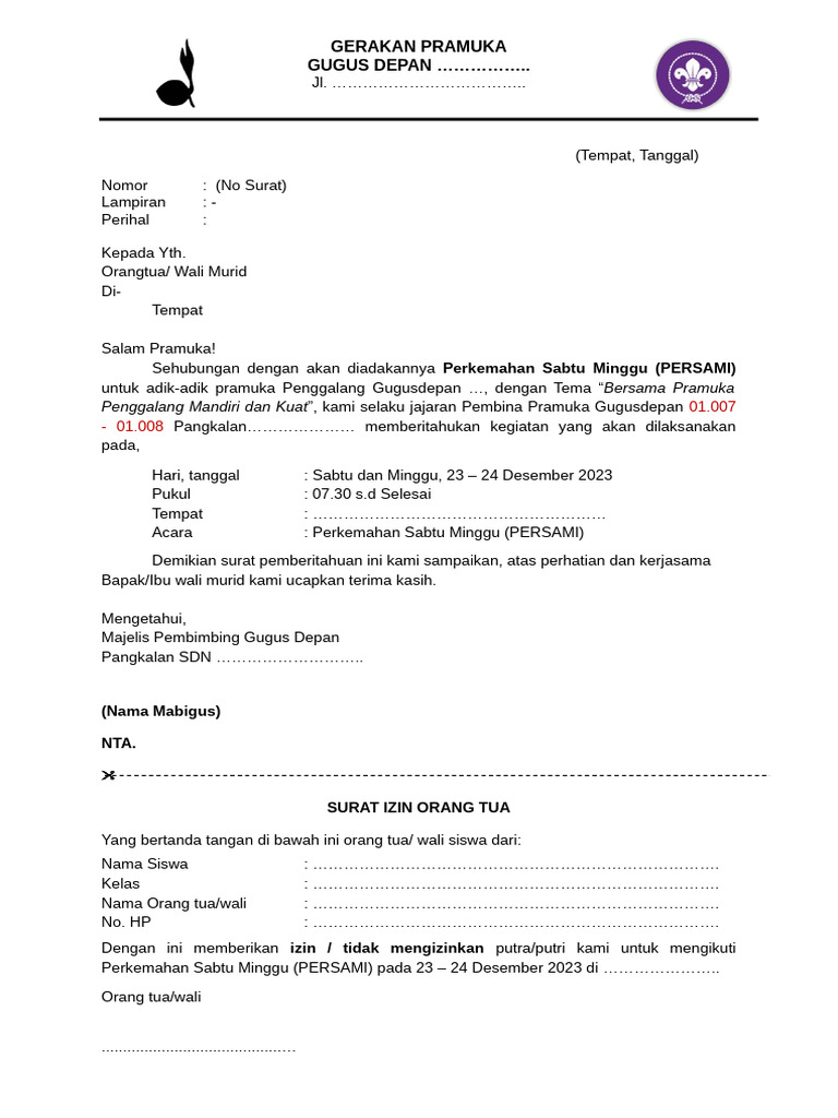 Pemberitahuan PERSAMI Pramuka 2023 | PDF