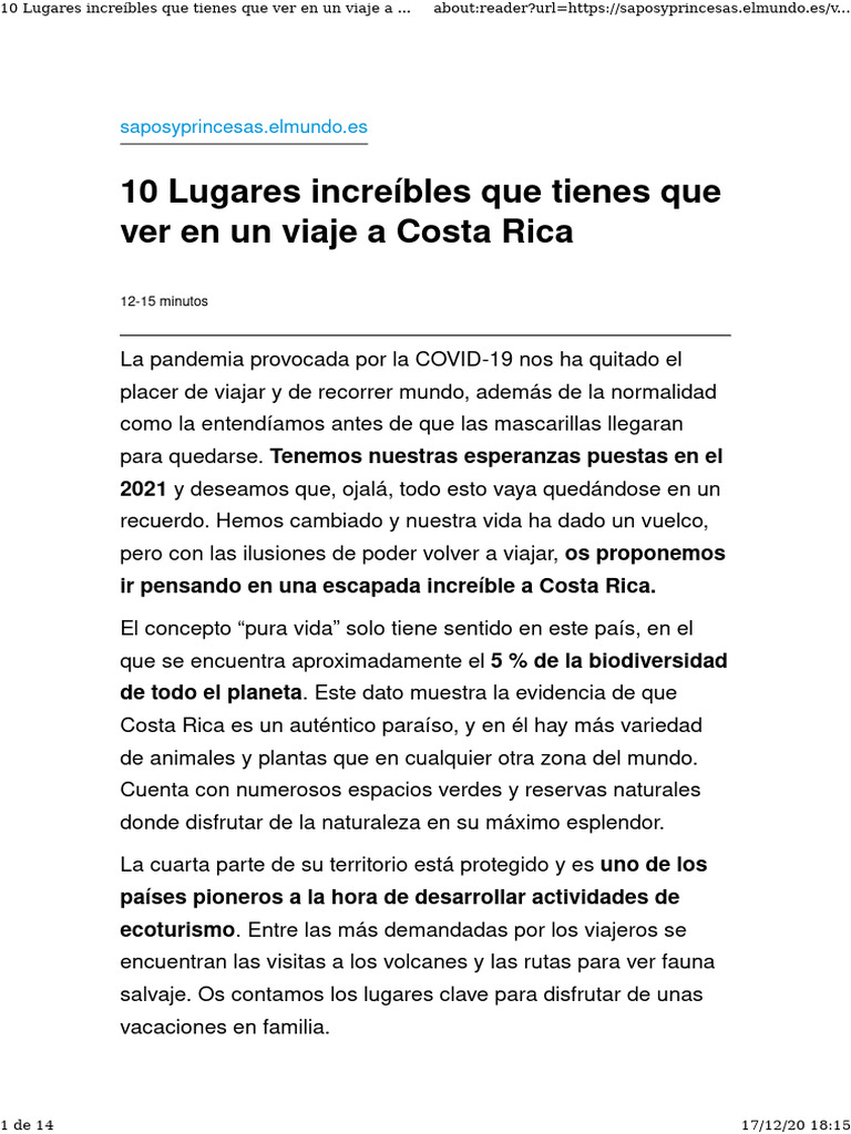 10 Lugares Increíbles Que Tienes Que Ver en Un Viaje A Costa Rica | PDF ...