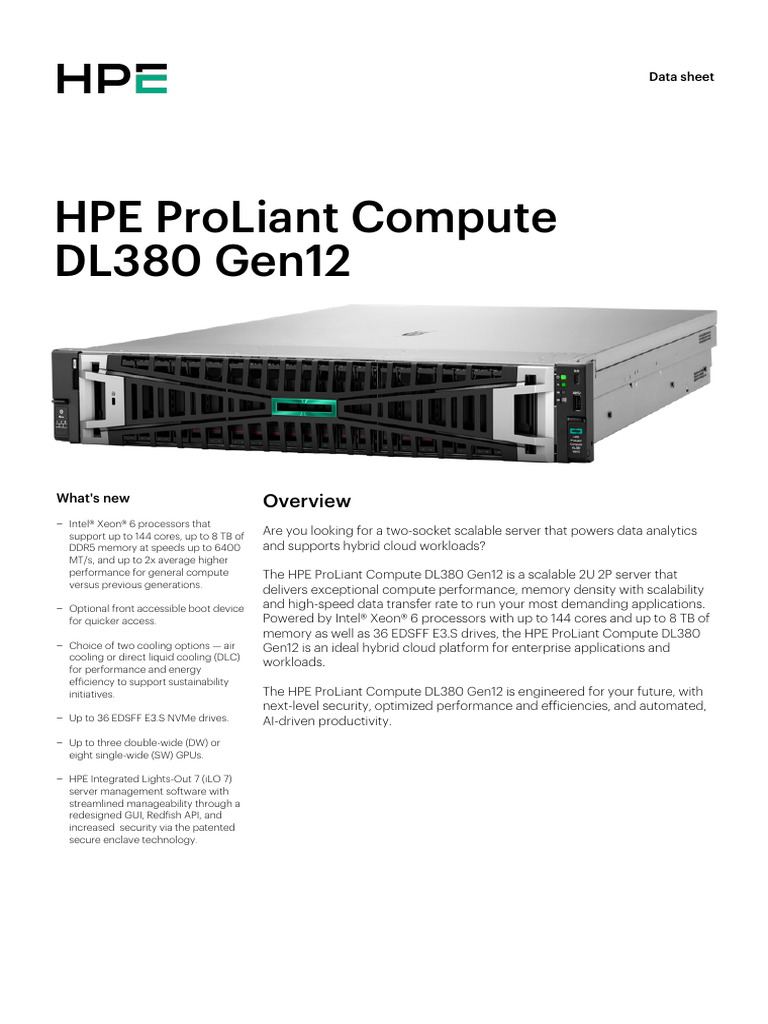 HPE ProLiant Compute DL380 Gen12 Data sheet-PSN1014865653WWEN | PDF | Central Processing Unit ...
