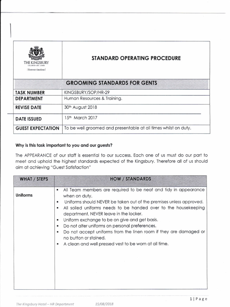 SOP 29 - Grooming Standards For Gents. | PDF | Fashion