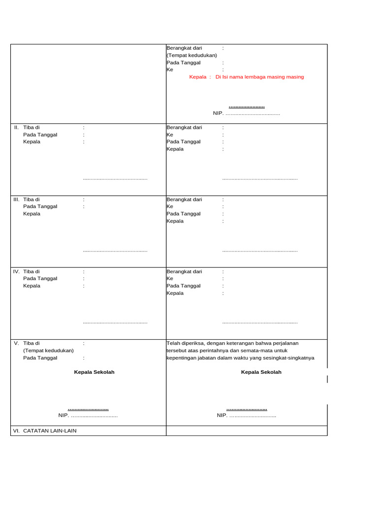 Format SPPD Lembar 2 | PDF