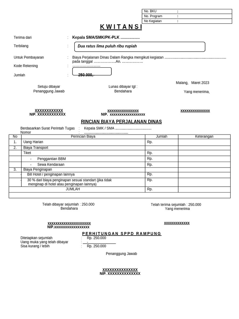 Kwitansi Perjalanan Dinas Biasa (Luar Kota) | PDF