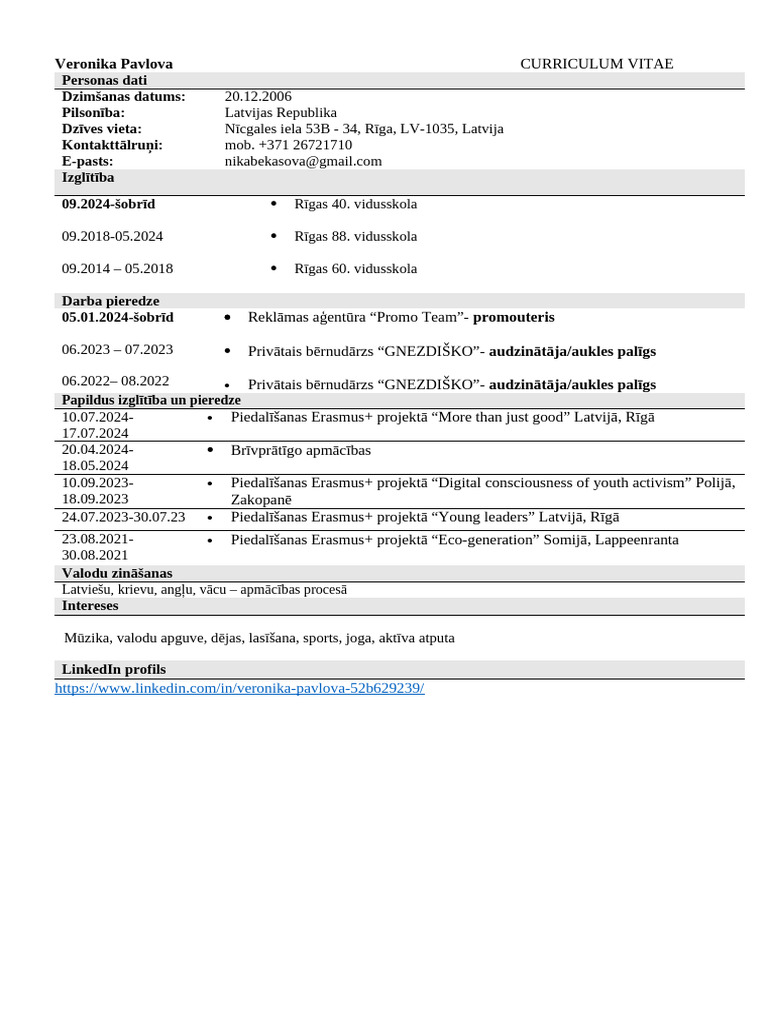 CV Veronika Pavlova | PDF