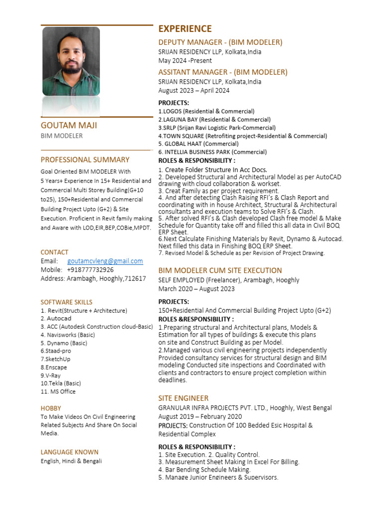 Experienced BIM Modeler Profile | PDF | Building Information Modeling