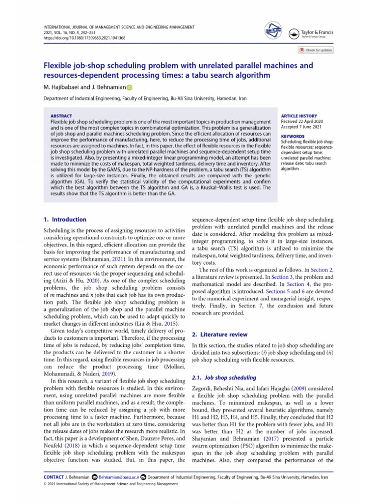 Flexible Job-Shop Scheduling Problem With Unrelated Parallel Machines ...