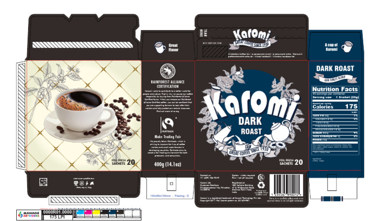 Premium Dark Roast Coffee Sachets | PDF | Fat | Nutrition Facts Label