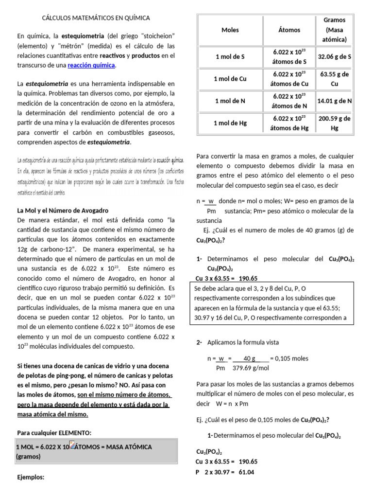 Relación Molar en Estequiometría Química | PDF | Mole (Unidad ...