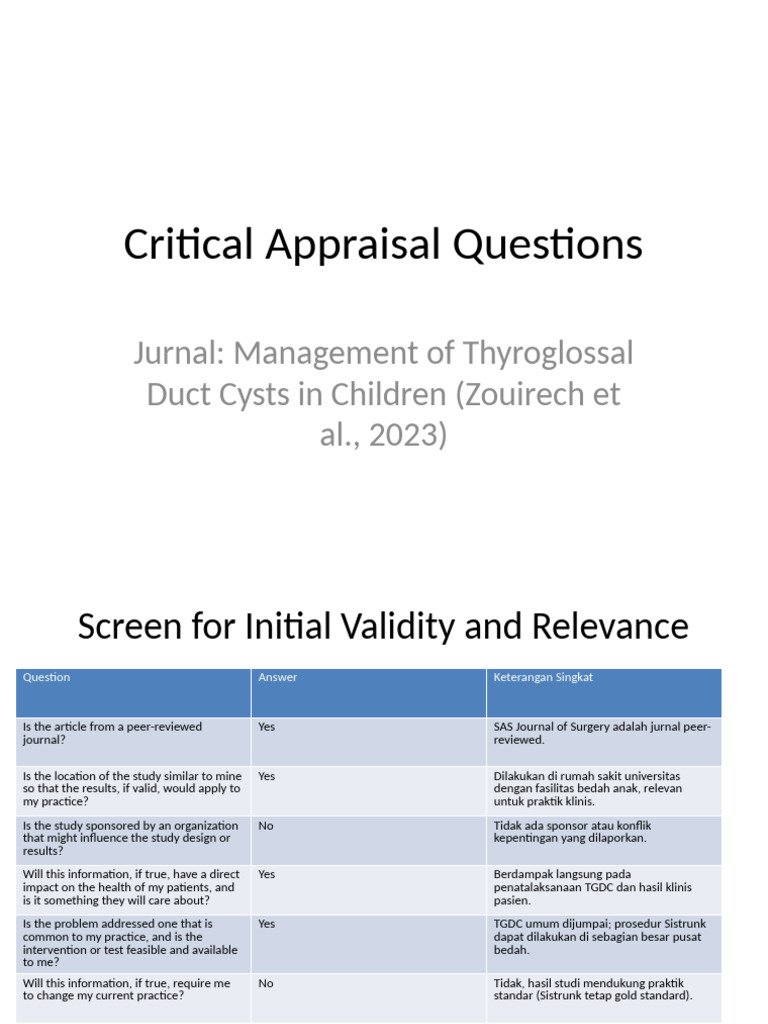 Critical Appraisal Questions TGDC 2023 | PDF