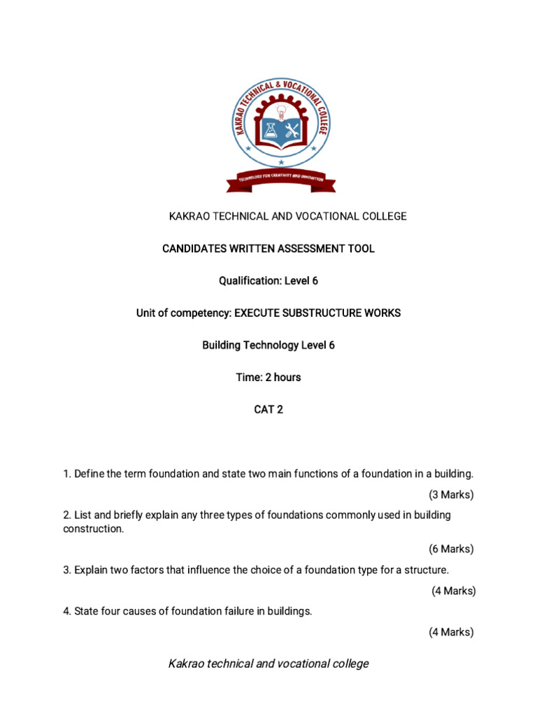 Substructure Works Cat 2 | PDF | Foundation (Engineering) | Chess