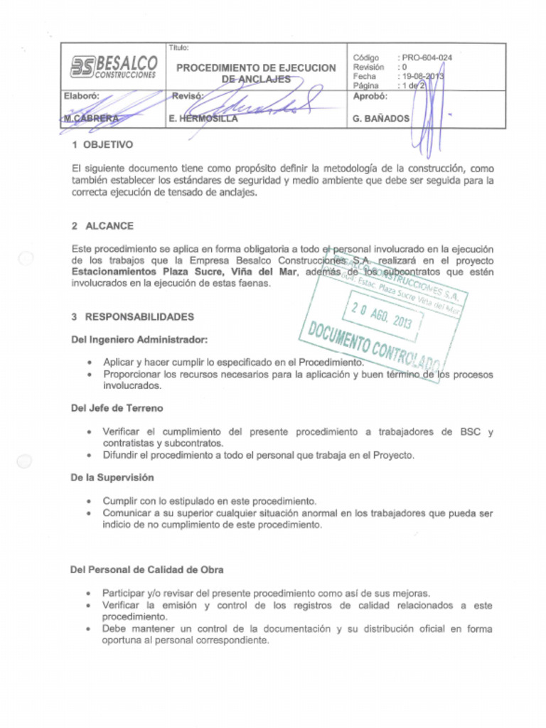 PRO-604-024 Ejecucion de Tensado de Anclajes | PDF
