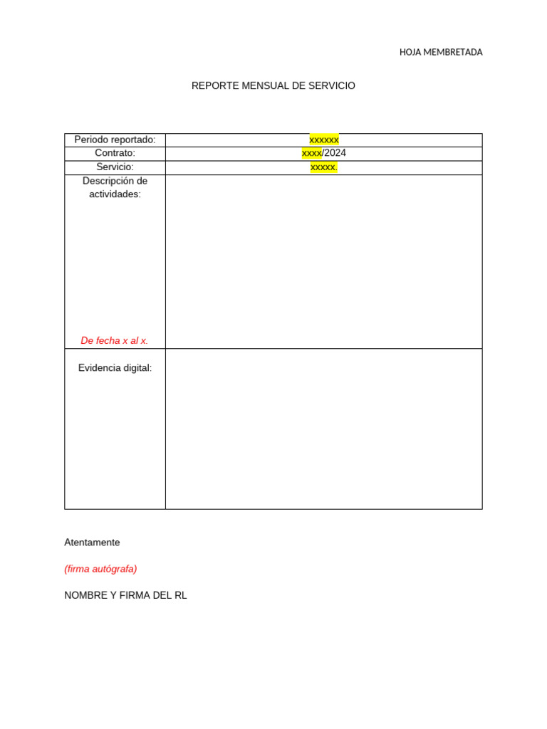Formato de Reporte Mensual.x | PDF