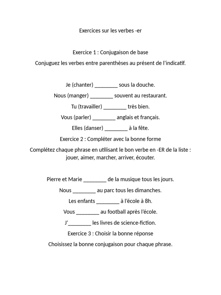 Exercices de conjugaison des verbes -ER | PDF