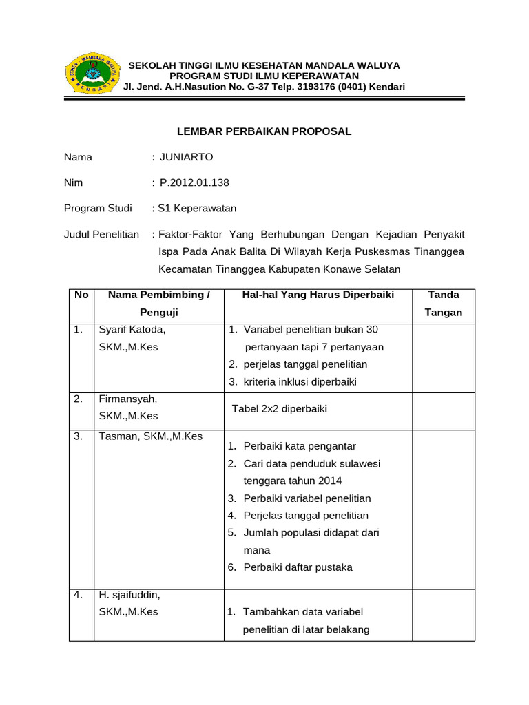 LEMBAR PERBAIKAN PROPOSAL | PDF