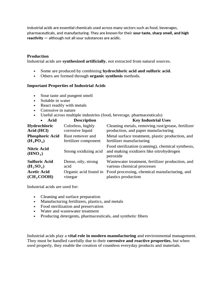 Industrial Acids Are Essential Chemicals Used Across Many Sectors Such ...