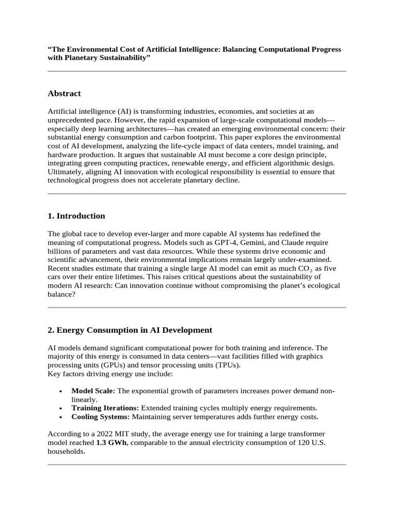 Environmental Impact of AI Development | PDF | Artificial Intelligence ...