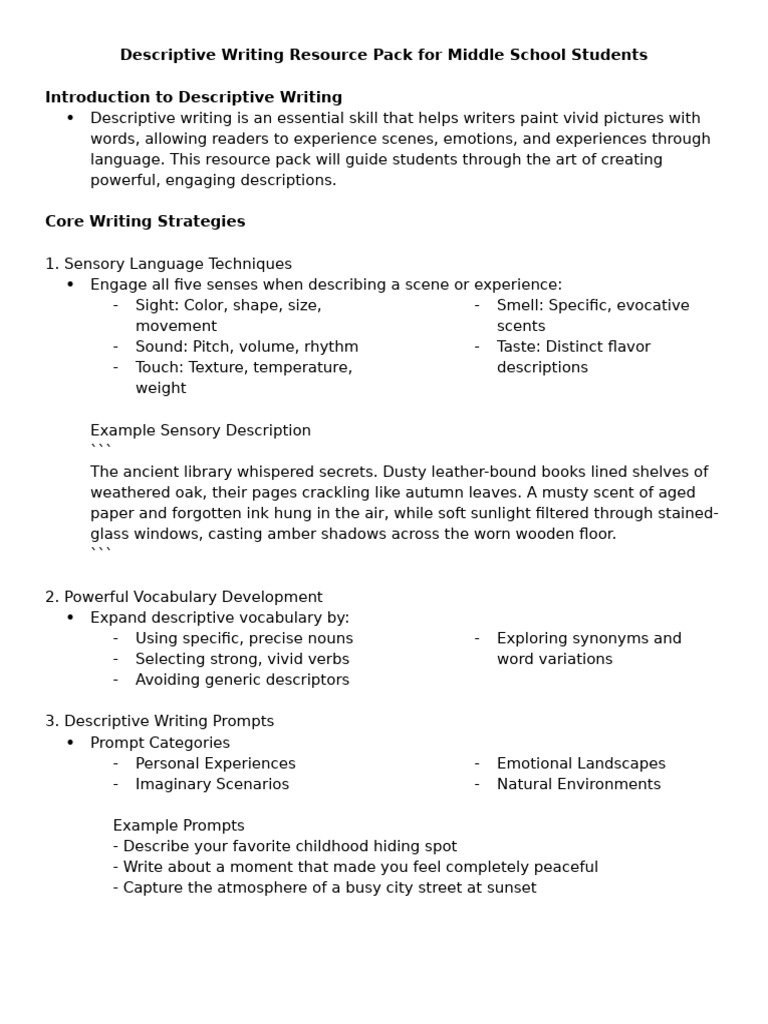 Descriptive Writing Guide for Students | PDF | Perception | Linguistics