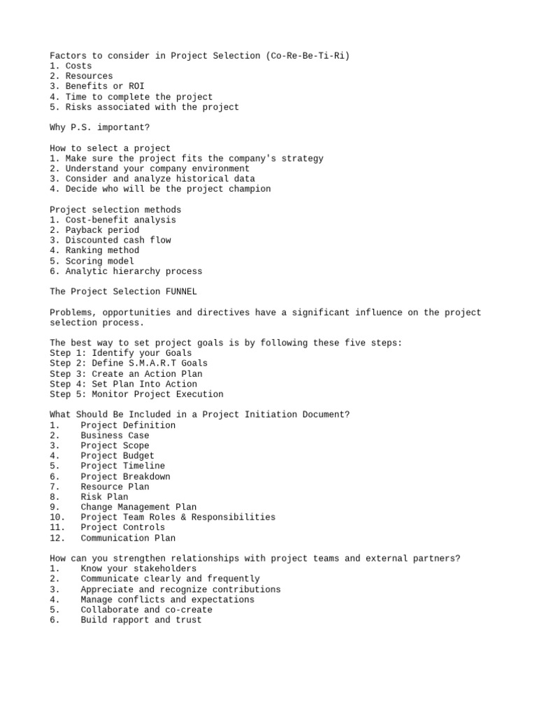 Key Factors in Project Selection Guide | PDF