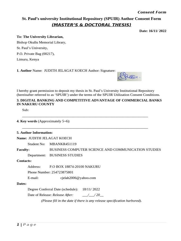 Spuir Author Consent Form (3) - Judith Koech | PDF | Data | Copyright