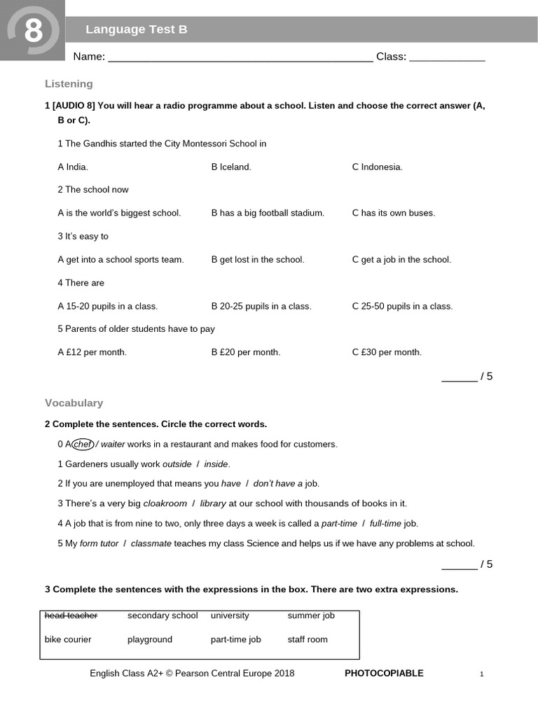 Eca2 Tests Language Test 8b 2018 Pdf English Language