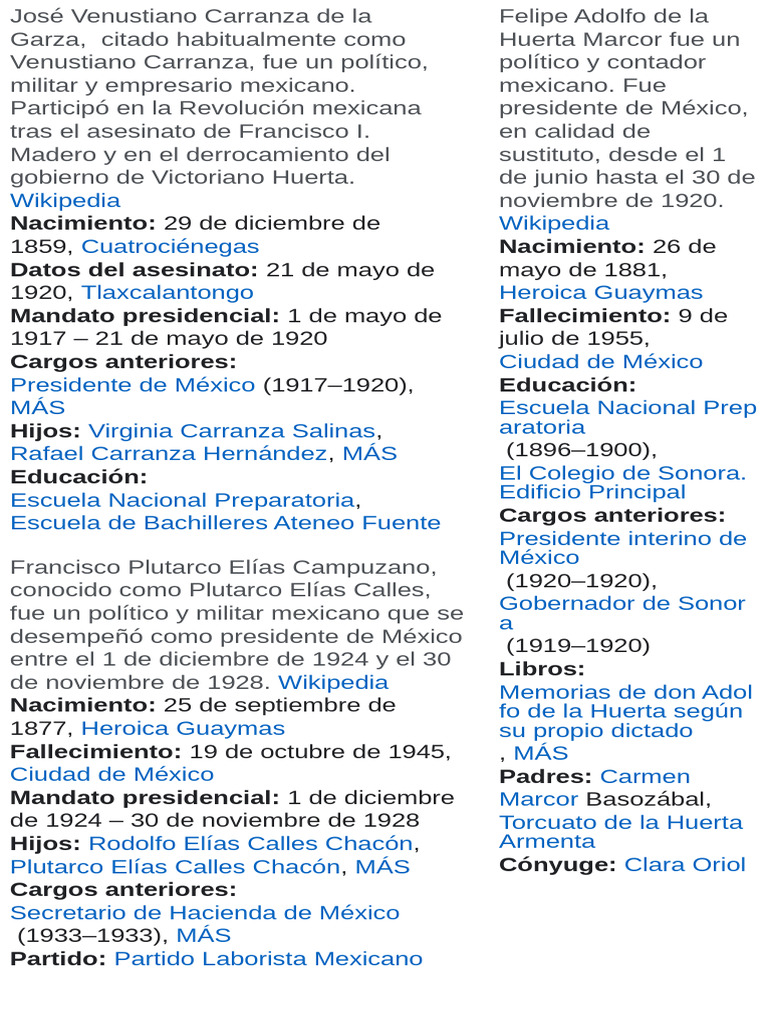 Carranza y Calles: Presidentes de México | PDF | Guerras de los Estados ...