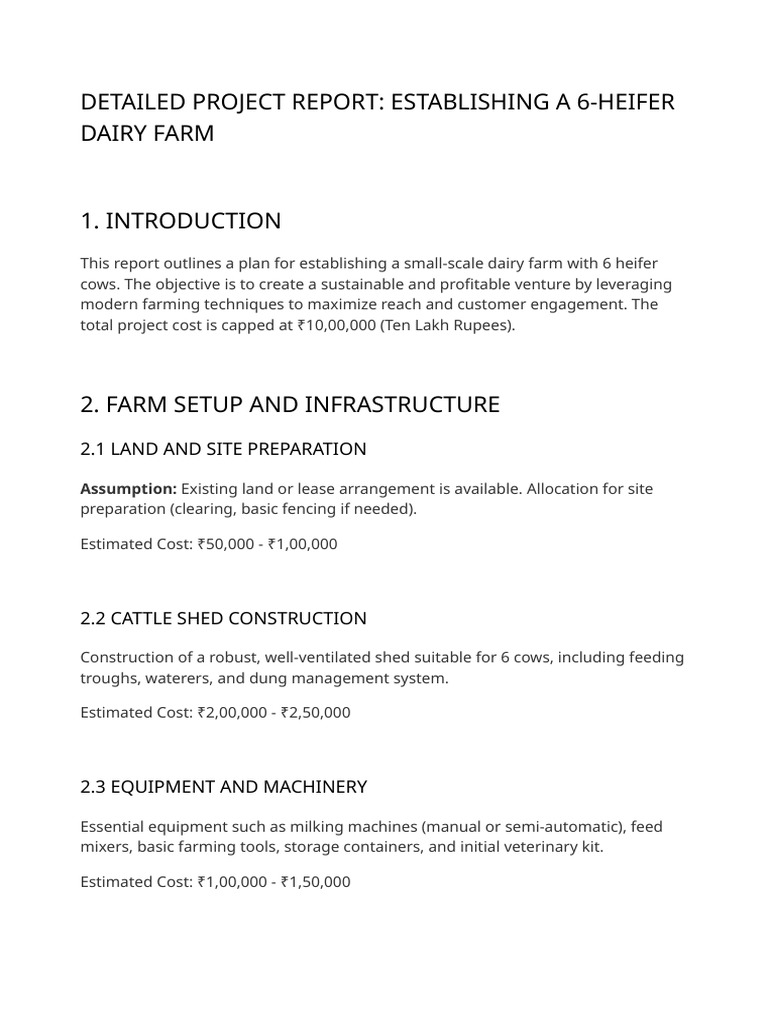 6-Heifer Dairy Farm Project Report | PDF | Cattle | Dairy