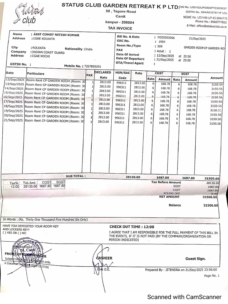 Status Club Bill | PDF