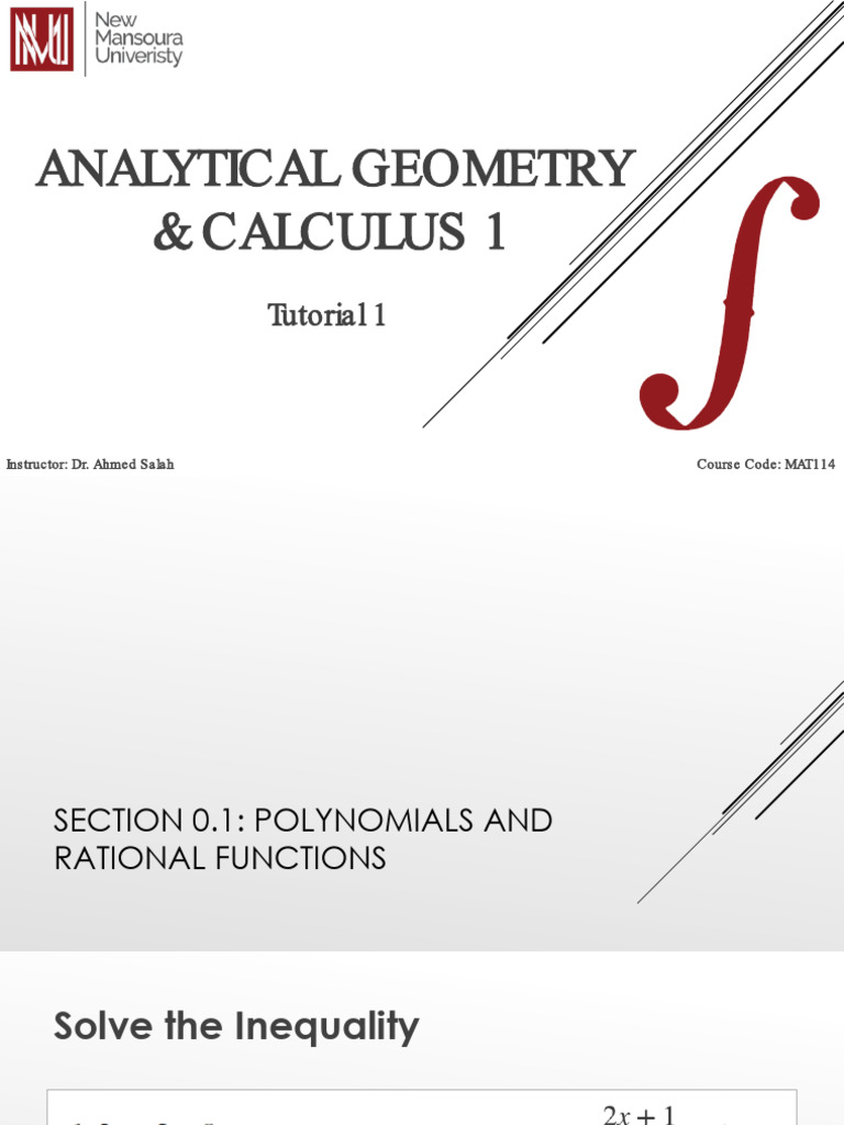Analytical Geometry & Calculus 1 Tutorial | PDF