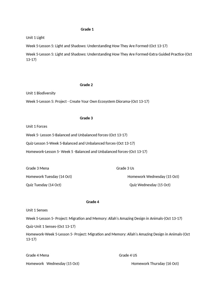 Week 5 Shedule Doc Grade 1-4 | PDF