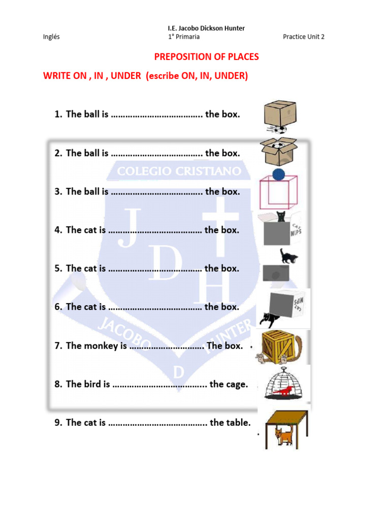 Practice-Preposition of Places 1ro Unit 2 | PDF