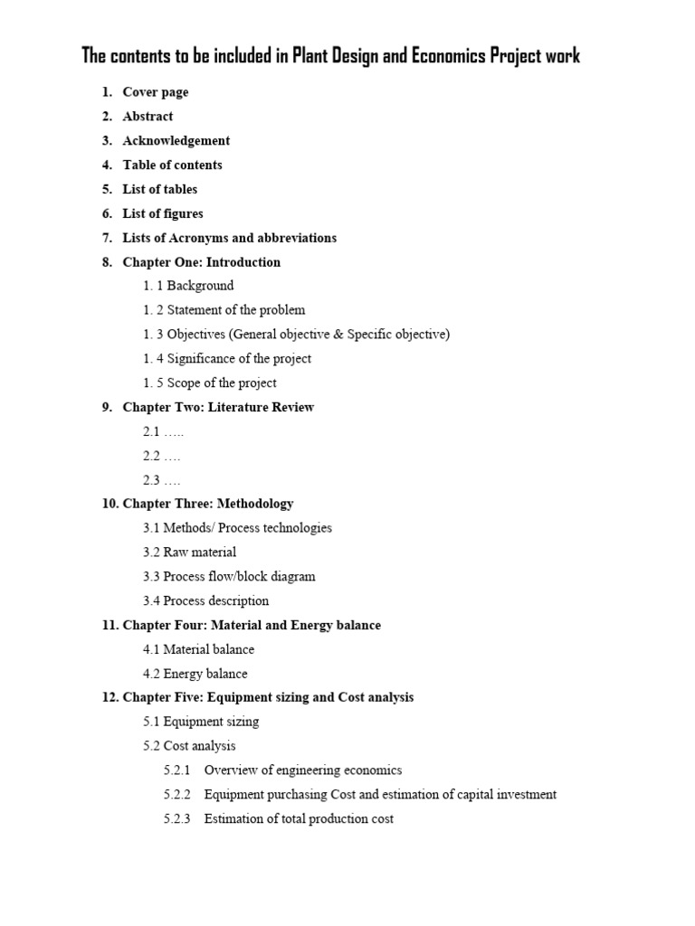 Contents of The Plant Design Project 2016 EC | PDF